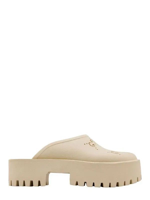 Gucci Platform Perforated Sandals - Cream