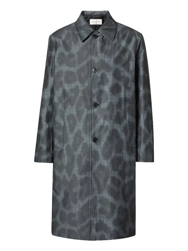 Dries Van Noten Leopard-print Checked Car Coat - Grey