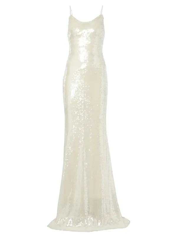 THE NEW ARRIVALS ILKYAZ OZEL Sequined Open-back Gown - White