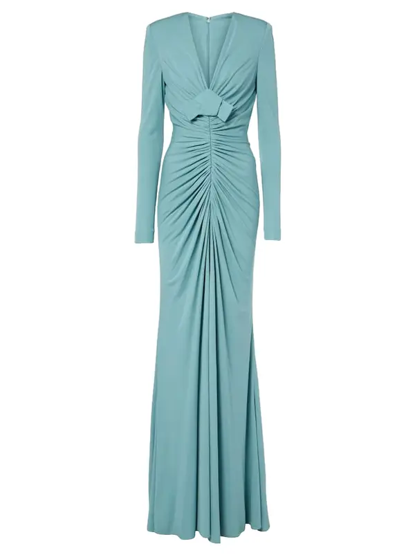 Elie Saab Bow-detail Ruched Gown - Blue