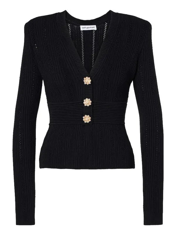 SELF-PORTRAIT Pointelle Top - Black