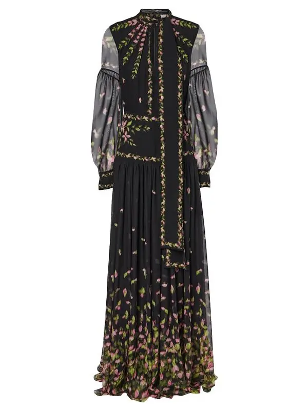 Erdem Floral Silk Voile Gown - Black