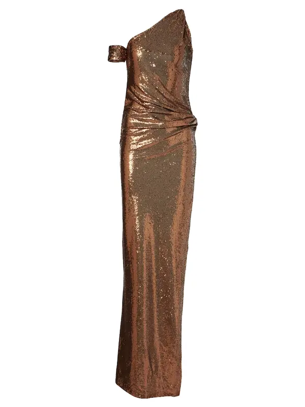 THE NEW ARRIVALS ILKYAZ OZEL Lizette Sequined One-shoulder Gown - Gold