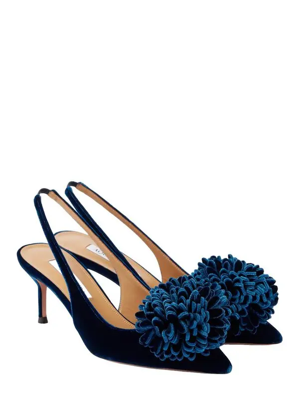 AQUAZZURA Couturier 65 Velvet Slingback Pumps - Blue