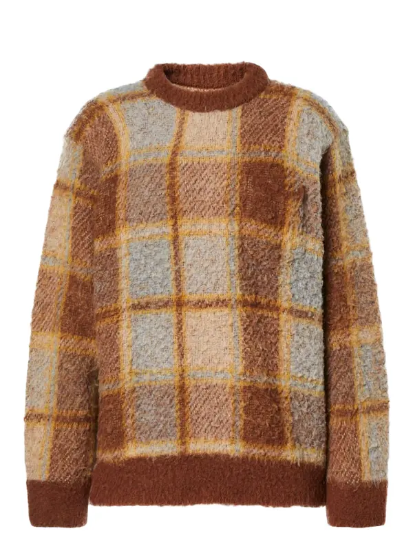 Sacai Checked Wool-blend Sweater - Brown