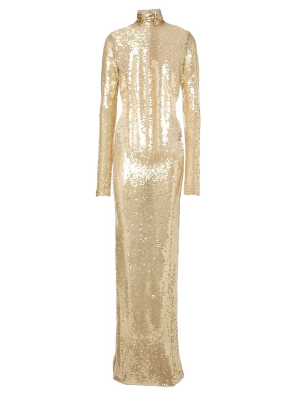 THE NEW ARRIVALS ILKYAZ OZEL Sequined Gown - Gold