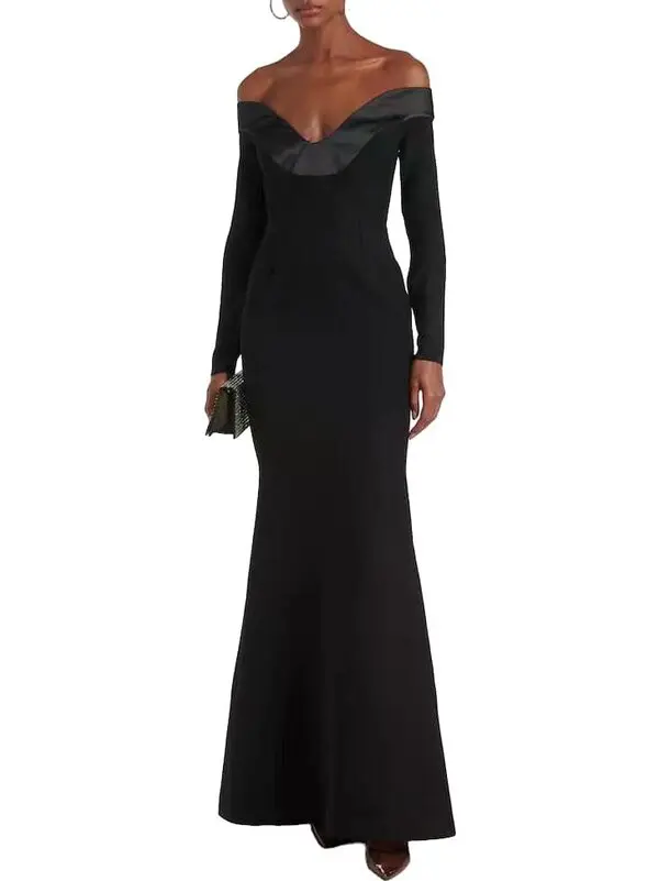 THE NEW ARRIVALS ILKYAZ OZEL Orreda Off-shoulder Gown - Black