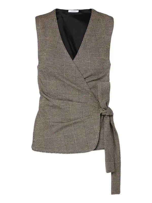Max Mara Adige Houndstooth Wool-blend Wrap Top - Black