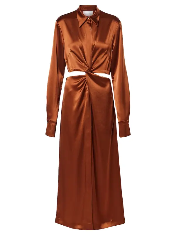 Galvan Hock Gathered Satin Midi Dress - Brown
