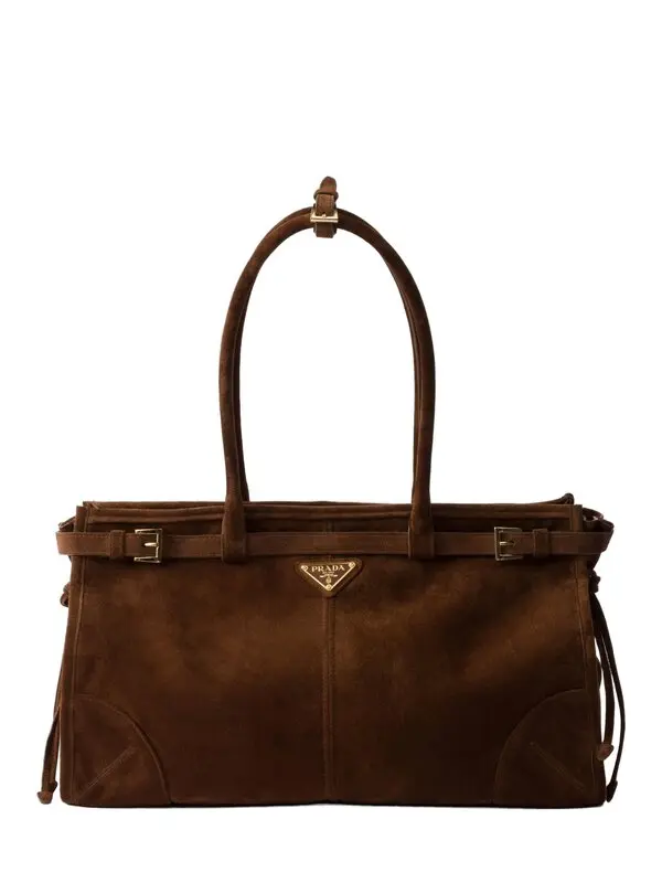 Prada Bonnie Large Suede Handbag - Cocoa Brown