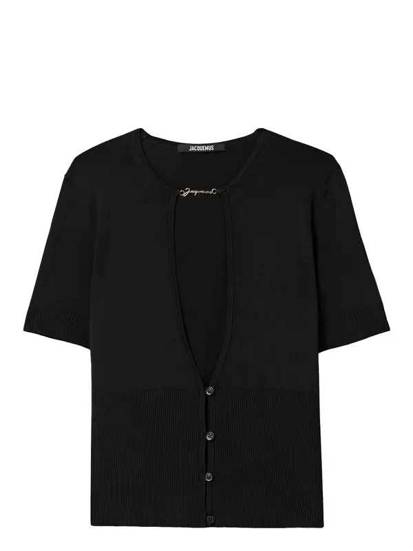 Jacquemus Pralù Embellished Cutout Knitted Top - Black