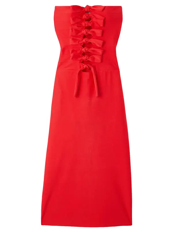 Coperni Strapless Knotted Cutout Midi Dress - Red