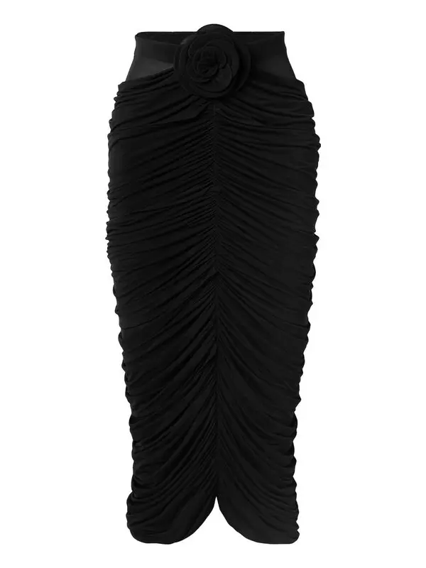 Magda Butrym Appliquéd Ruched Stretch-jersey Midi Skirt - Black