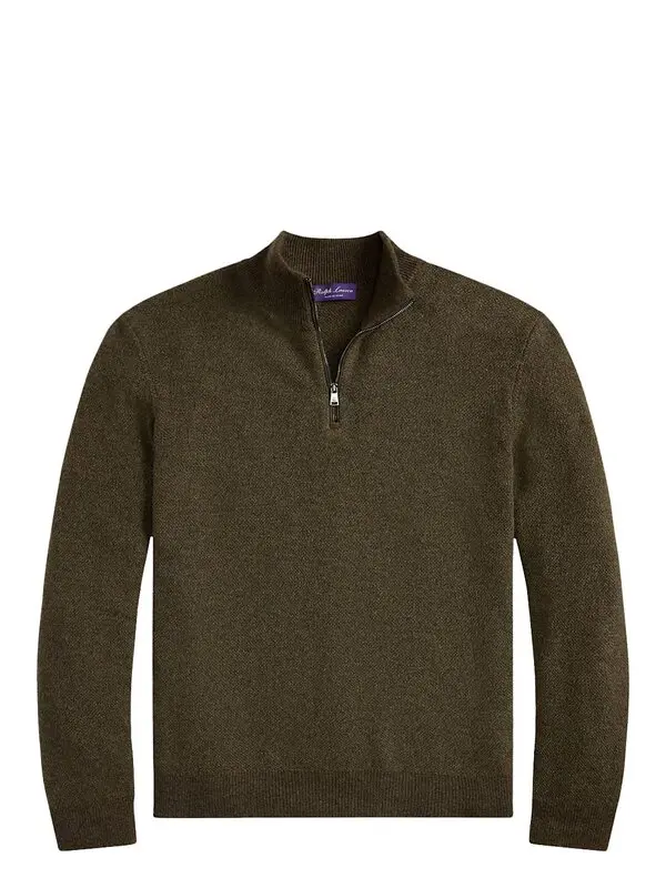 Ralph Lauren Cashmere Birdseye Quarter-zip Sweater - Olive Multi