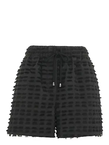 Whistles Fringed Elasticated-waist High-rise Cotton-blend Shorts - Black