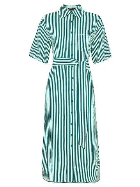 Whistles Stripe-print Belted Linen-blend Midi Dress - Multi-coloured