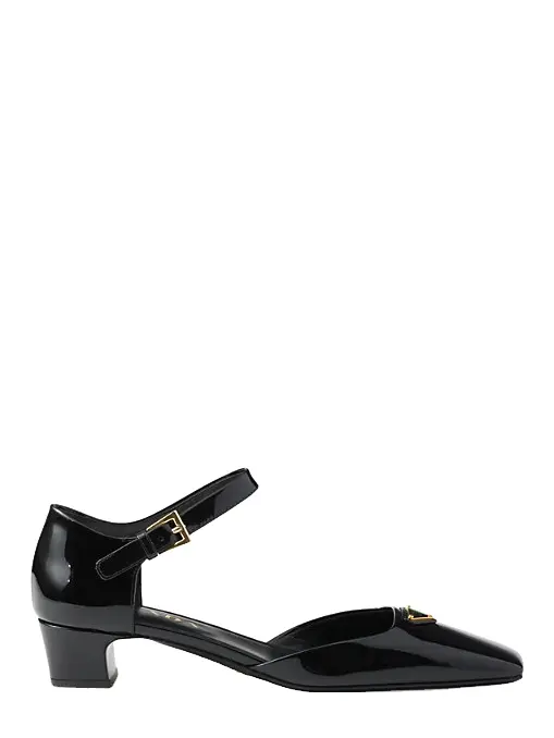 Prada Patent Leather Mary Jane Courts With Brand Plaque - Black