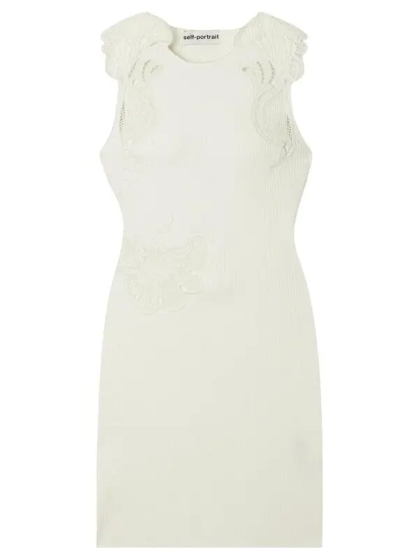 SELF-PORTRAIT Lace And Ribbed-knit Mini Dress - White