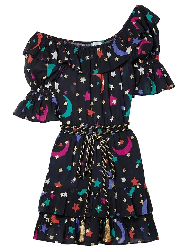 Miguelina Lux Printed Mini Dress - Black