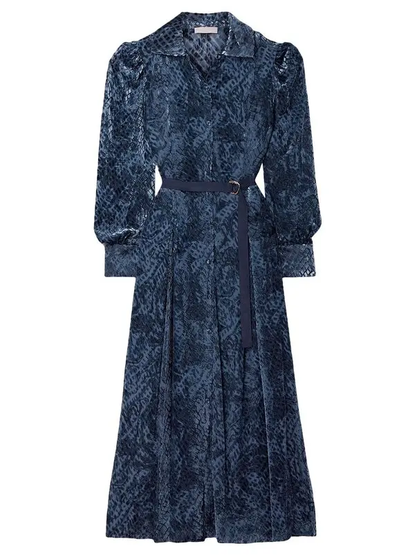 Ulla Johnson Thalia Belted Devoré-velvet Maxi Shirt Dress - Storm Blue
