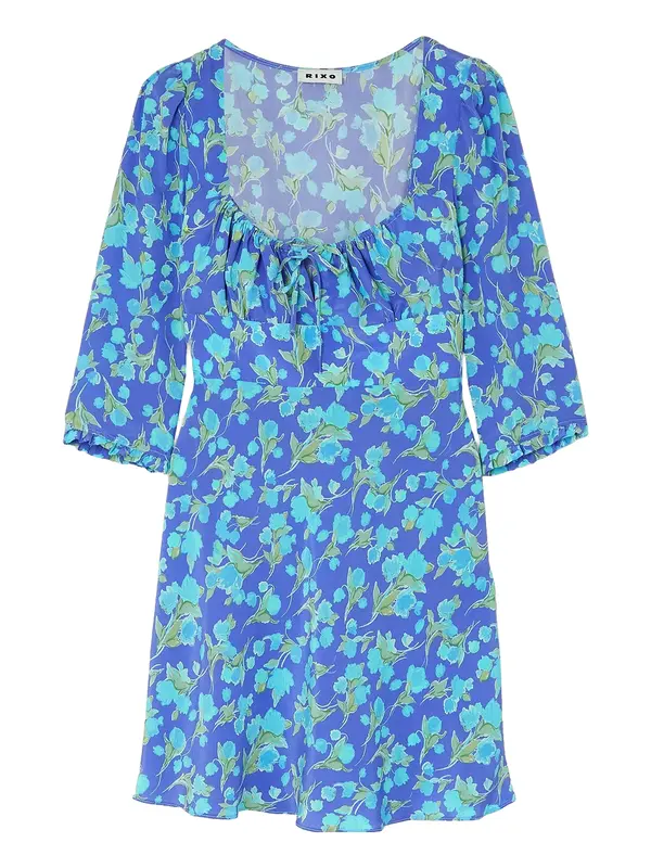 Rixo Lilita Floral Silk Crepe De Chine Mini Dress - Azure