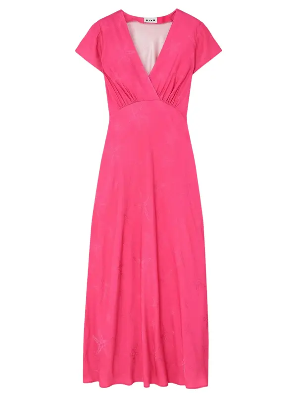 Rixo Clarissa Satin-jacquard Midi Dress - Fuchsia