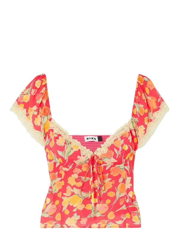 Rixo Rosella Floral-print Crepe Top - Coral