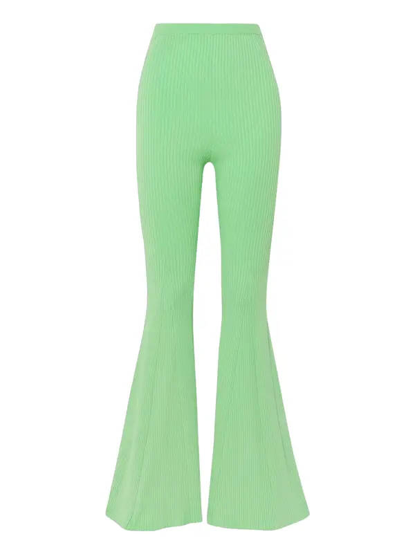 SELF-PORTRAIT Ribbed-knit Flared Pants - Mint