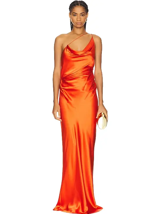 THE SEI One Shoulder Cowl Gown - Poppy