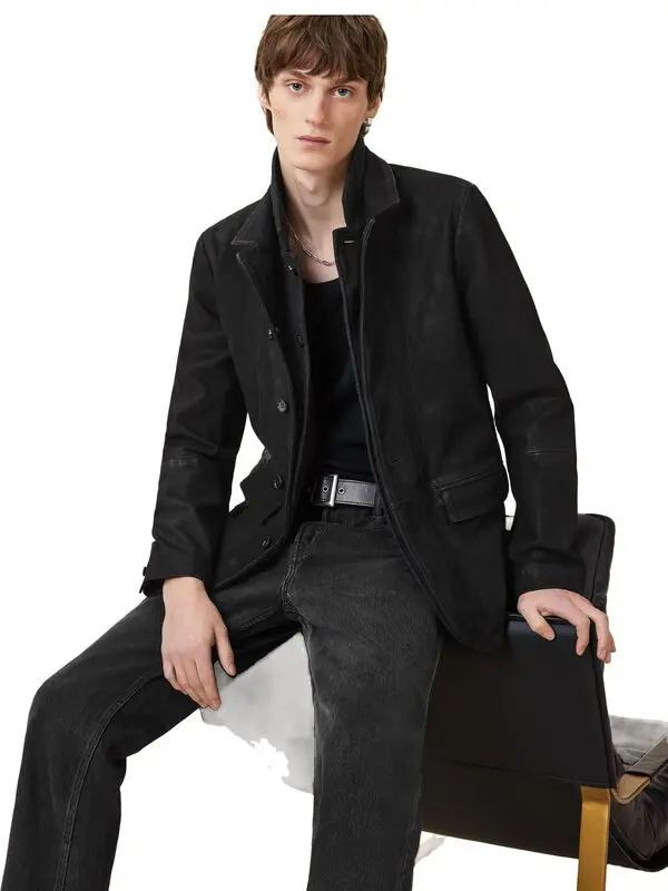 ALLSAINTS Survey Double Layered Waxed Suede Blazer - Black
