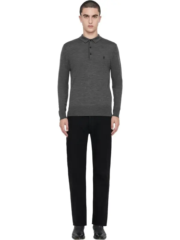 ALLSAINTS Mode Merino Wool Long-sleeve Polo Shirt - Charcoal