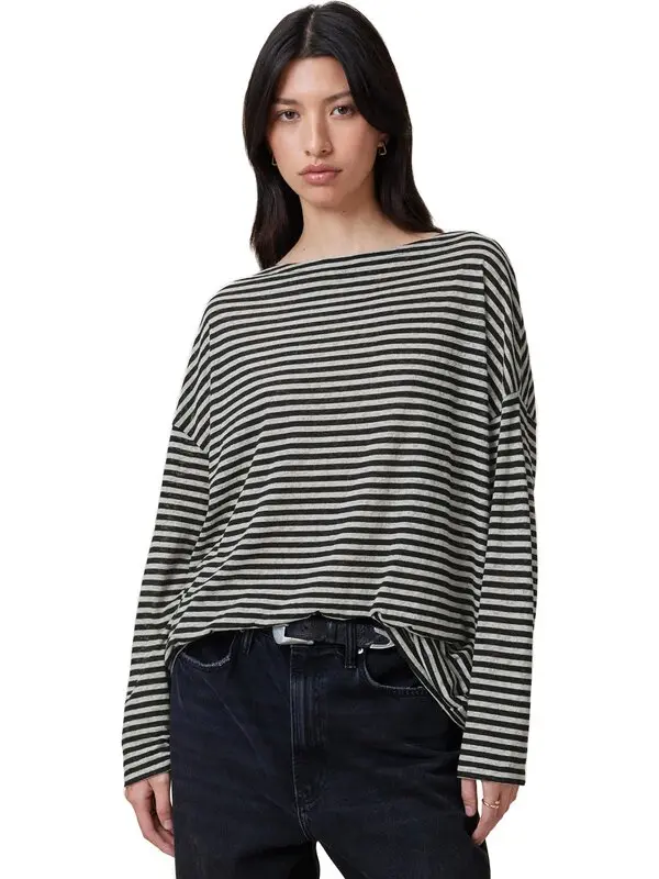 ALLSAINTS Rita Relaxed Fit Striped T-shirt - Chalk / Ink