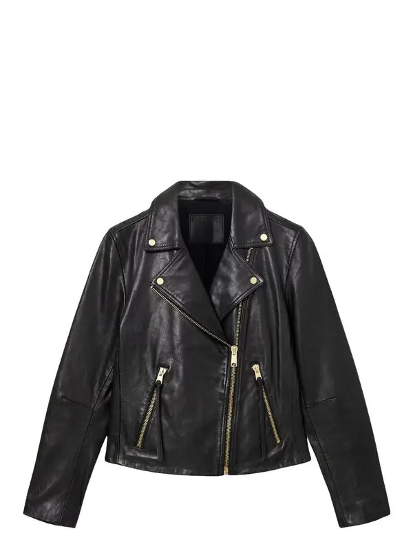 ALLSAINTS Dalby Slim Fit Leather Biker Jacket - Black/gold