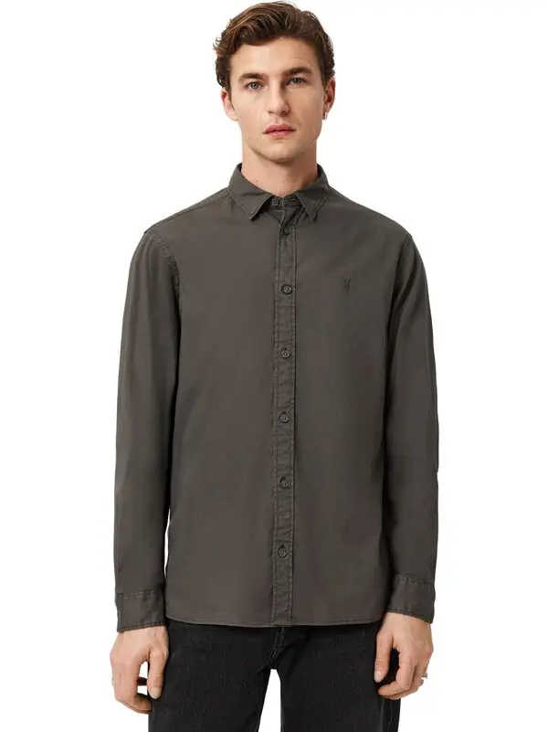 ALLSAINTS Hawthorne Ramskull Stretch Fit Shirt - Deep Sage Green