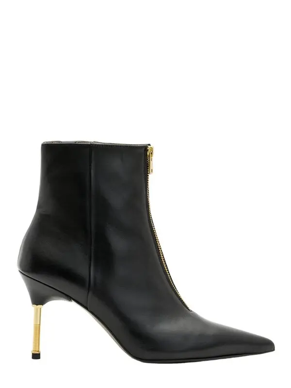 ALLSAINTS Natasha Zip Up Leather Pointed Toe Ankle Boots - Black