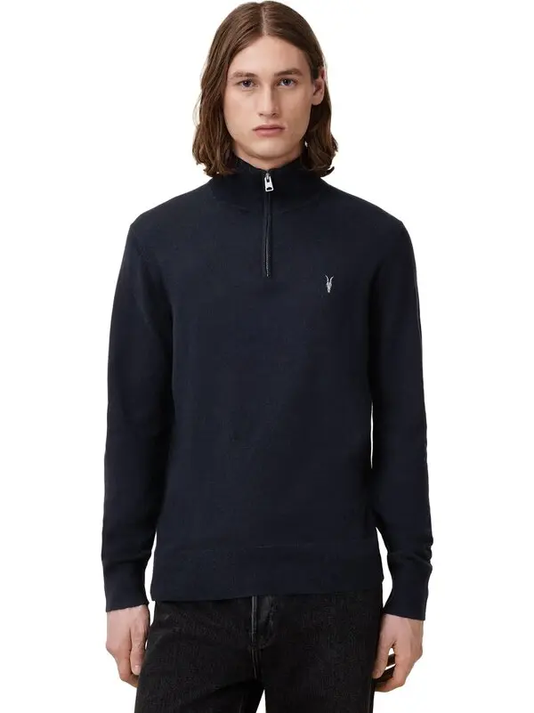 ALLSAINTS Kilburn Zip Funnel Neck Sweater - Blue