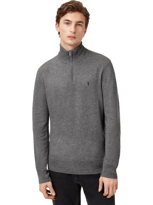 ALLSAINTS Kilburn Zip Funnel Neck Sweater - Grey