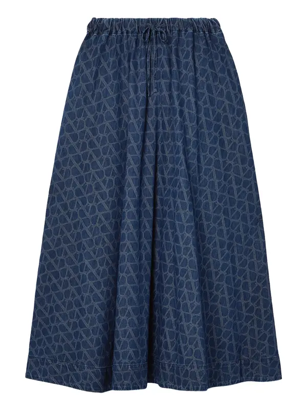 Valentino Garavani Denim-jacquard Midi Skirt - Blue