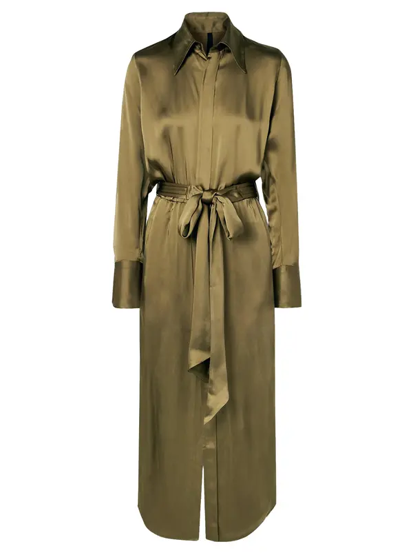 PETAR PETROV The Slippery Belted Satin Midi Shirt Dress - Gold