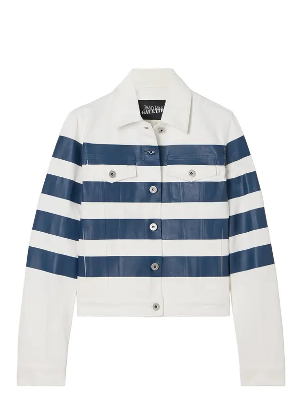 Jean Paul Gaultier Striped Denim Trucker Jacket - White
