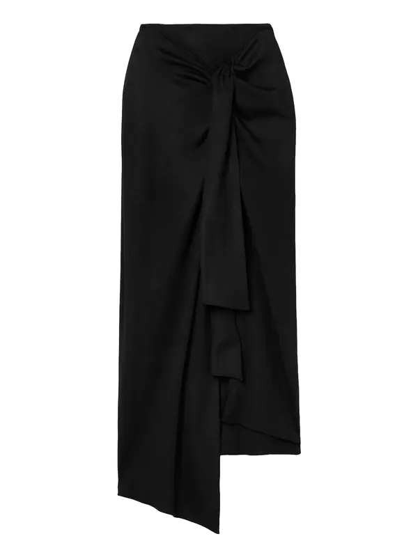 SALON 1884 Zadie Tie-detailed Draped Wool-jersey Midi Skirt - Black