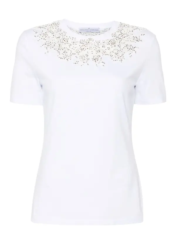 Ermanno Scervino Lace-detail Crystal-embellished T-shirt - White