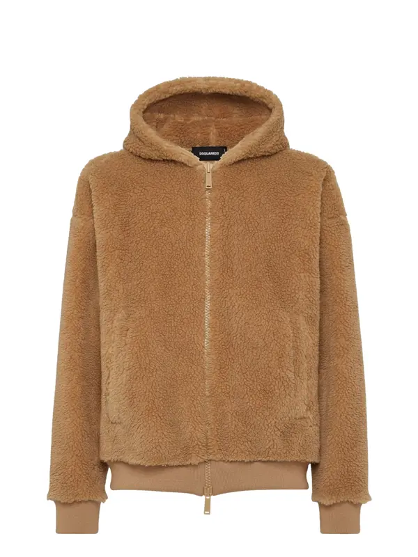 Dsquared2 Logo-embroidered Sherpa Hooded Jacket - Neutrals