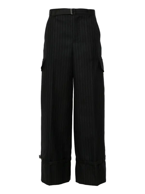 Sacai Pinstriped Wool Trousers - Black