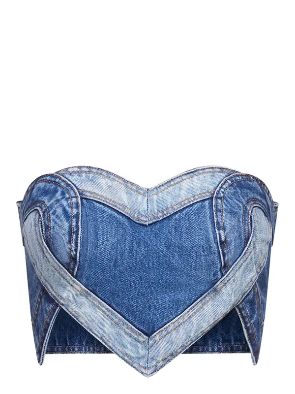 AREA Patchwork Heart-motif Denim Bandeau - Blue