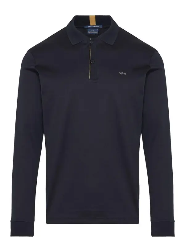 Paul & Shark Long Sleeve Appliqué Logo Polo Shirt - Blue