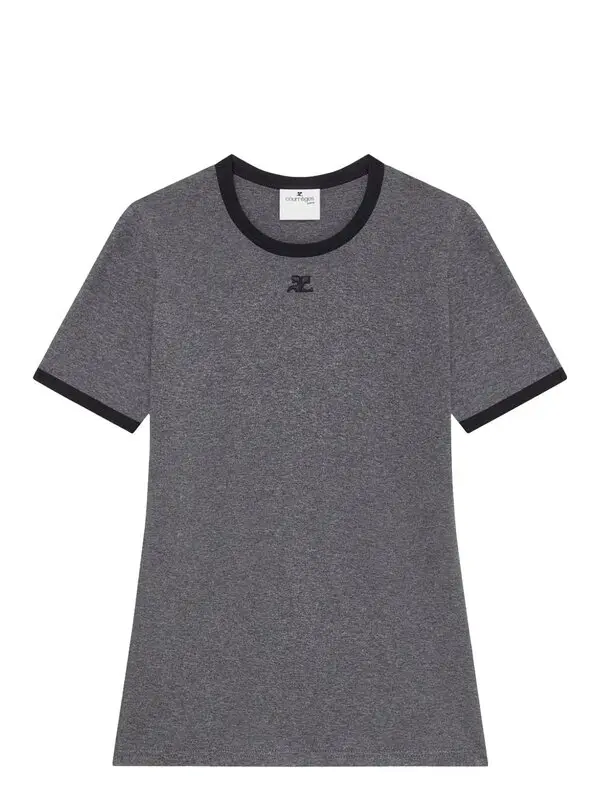 COURREGES Contrast-trim Cotton T-shirt - Grey
