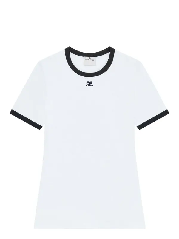 COURREGES Contrasting-trim Cotton T-shirt - White