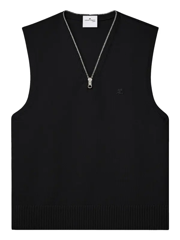 COURREGES V-neck Sleeveless Sweater - Black