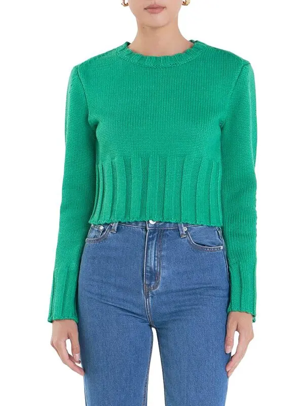 English Factory Cutout Crop Sweater - Green